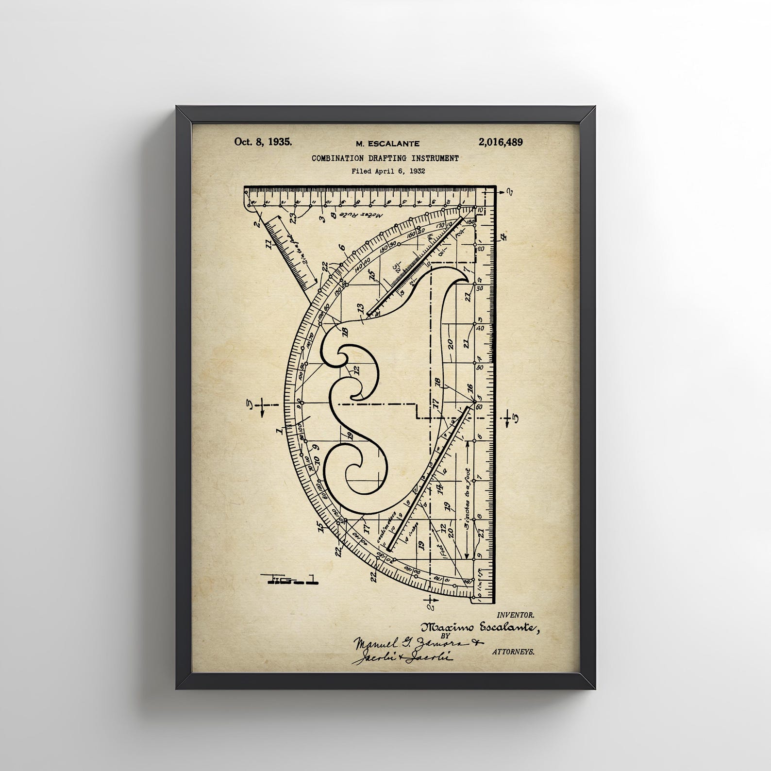Architects Drafting Instrument From 1935 From US Patent Office. Poster ...