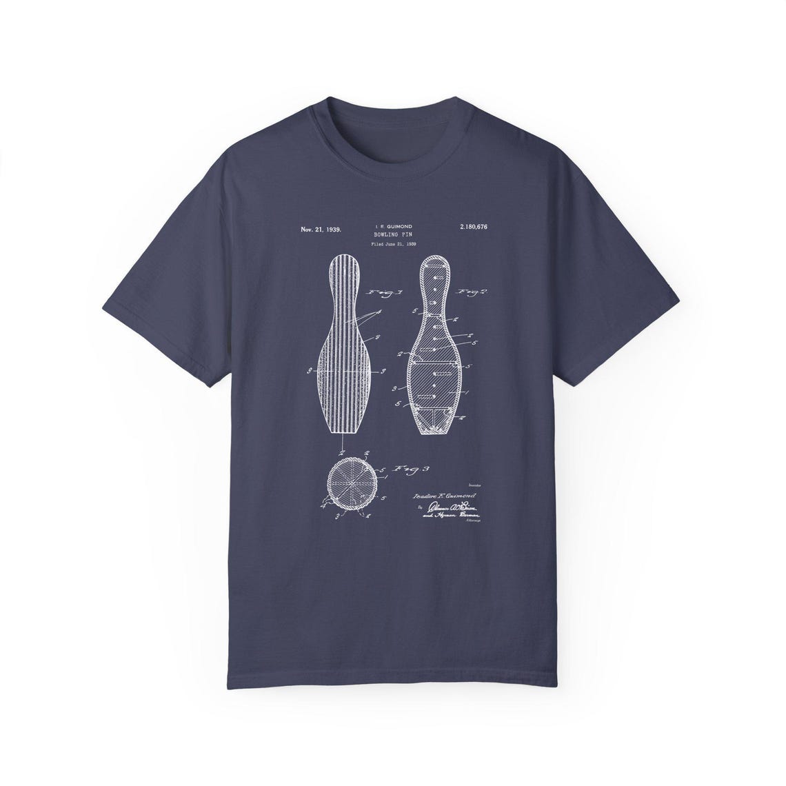 Bowling Pins Design From 1939 From US Patent Office. T-shirt Gift for ...