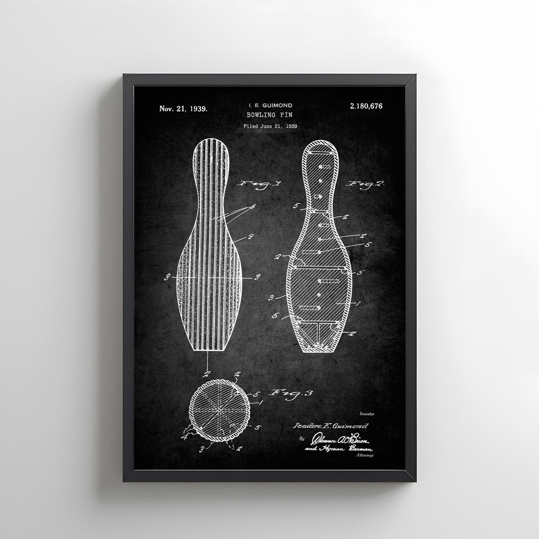 Vintage Bowling Pin Design From 1939 From US Patent Office. Poster Gift ...