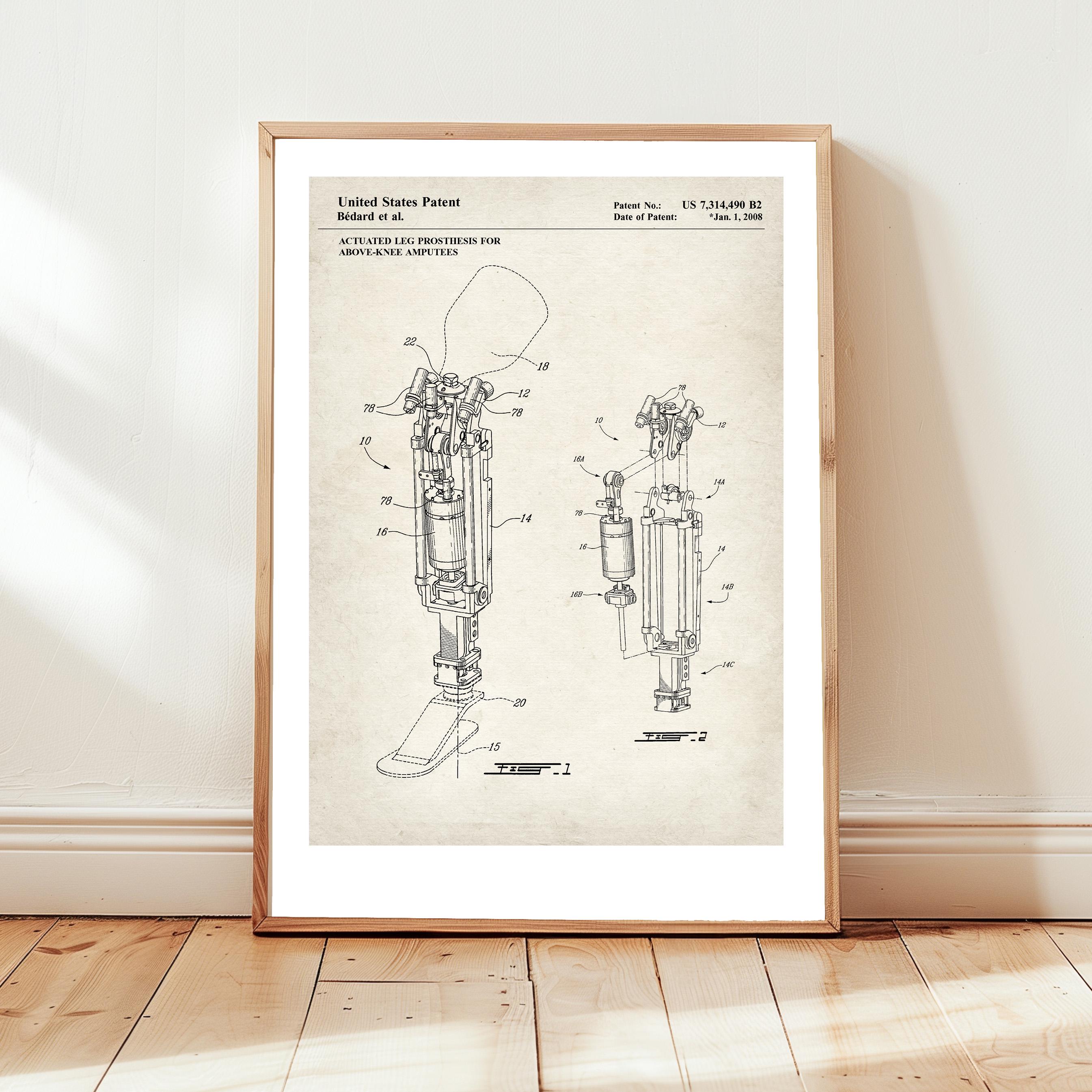 Prosthetic Bionic Leg Design From US Patent Office. Poster Gift ...