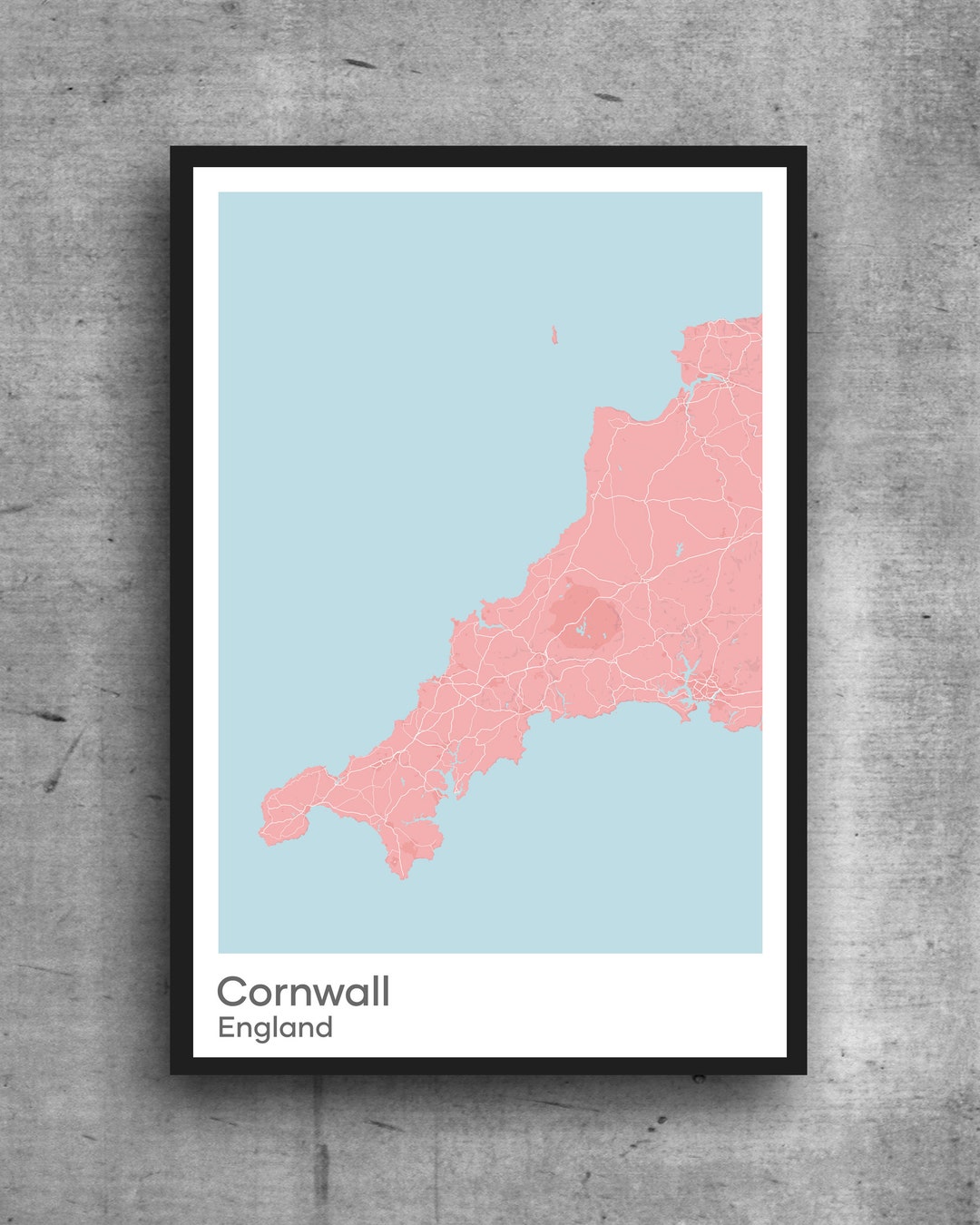 Cornwall Modern Minimalist Map Print Poster. Quality Colourful Poster ...