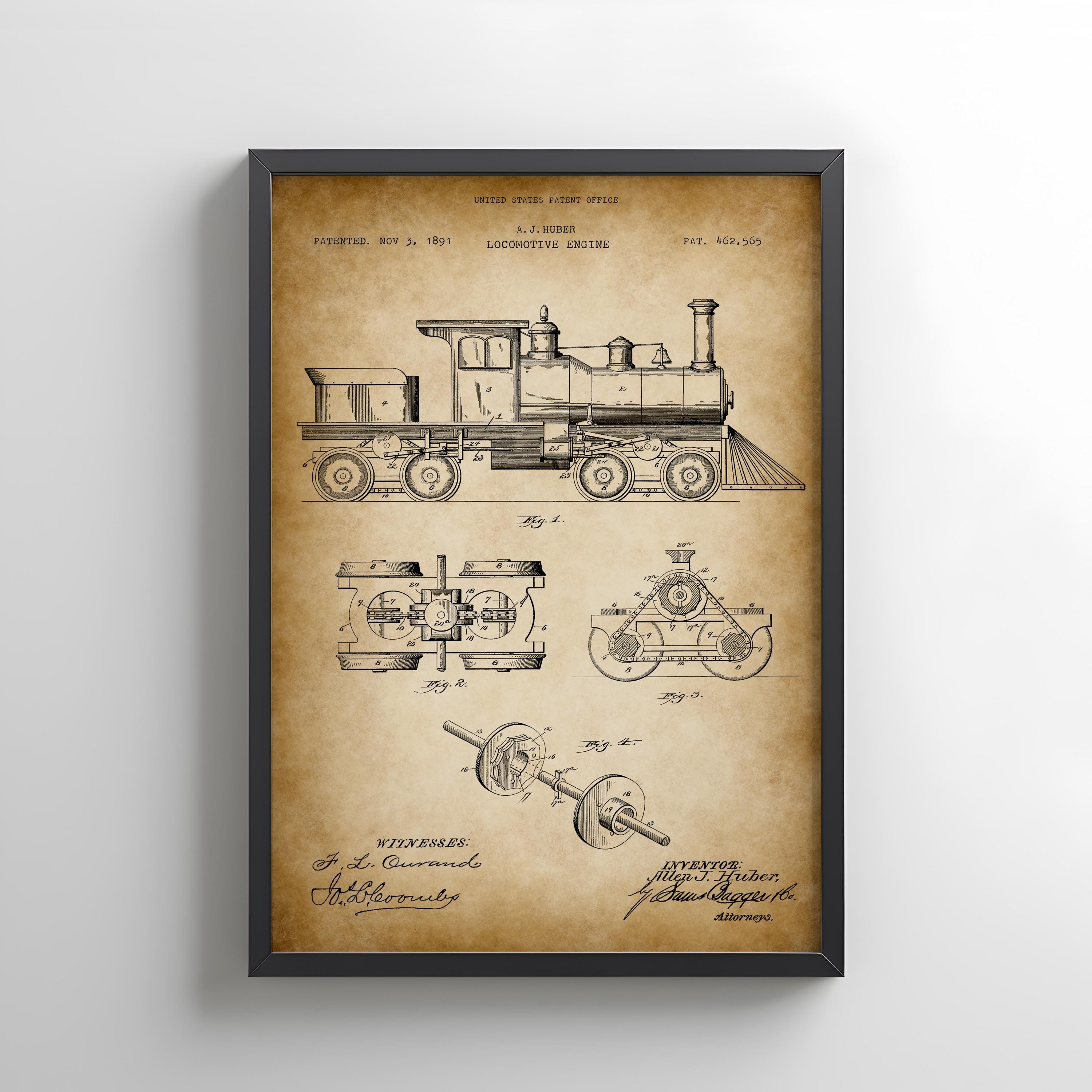 Vintage Steam Locomotive Train Engine Design From1891 From US Patent ...