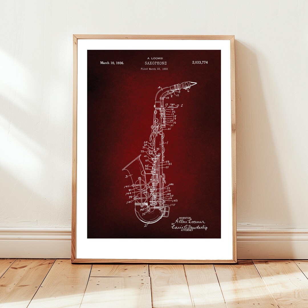 Saxophone Design From 1936 From US Patent Office. Poster Gift ...