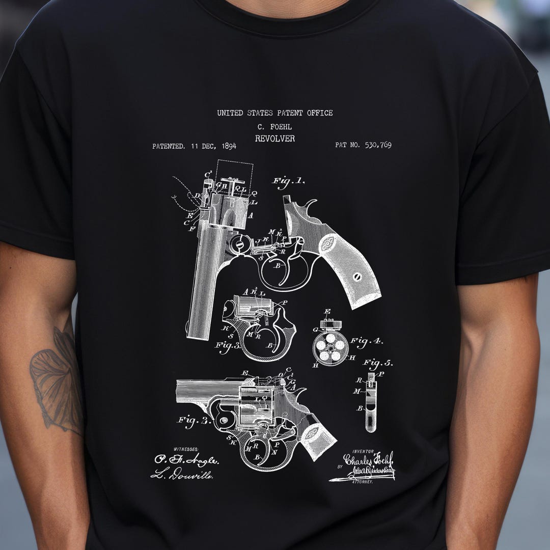 Revolver Pistol Firearm From 1894 From US Patent Office. T-shirt Gift ...