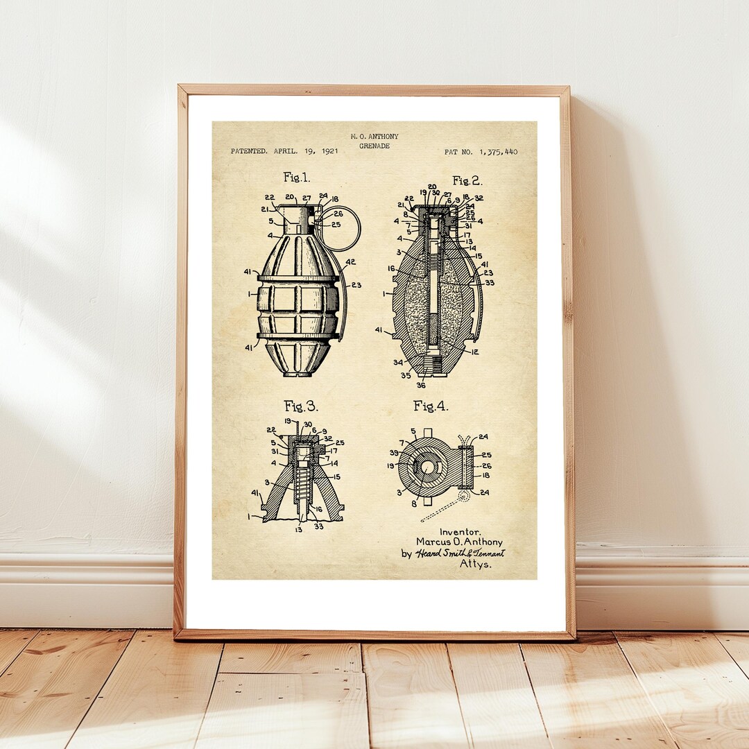 Military Explosive Grenade Design From the US Patent Office. Poster ...