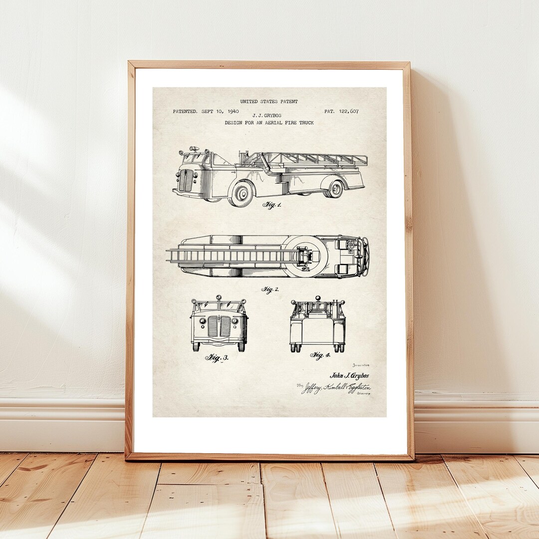 Aerial Fire Truck Design From 1941 From US Patent Office. Poster Gift ...