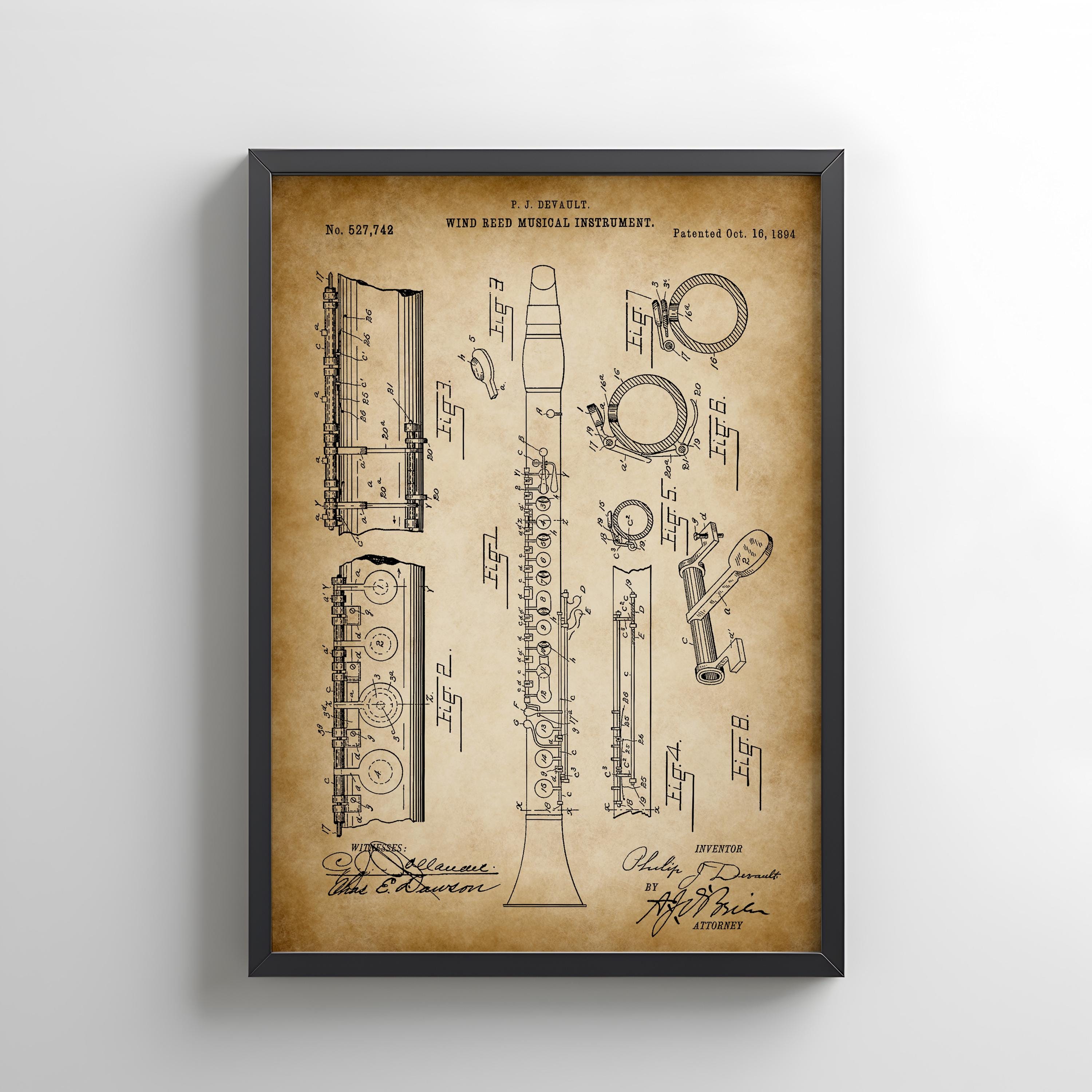 Vintage Clarinet From 1894 From US Patent Office. Poster Gift for ...