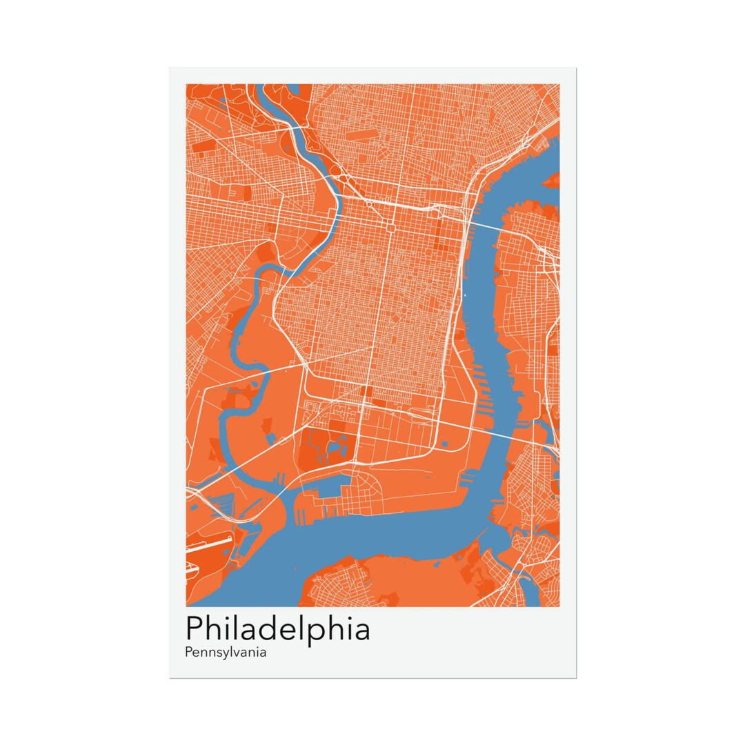 Philadelphia Modern Minimalist Map Print Poster. Quality Colourful ...