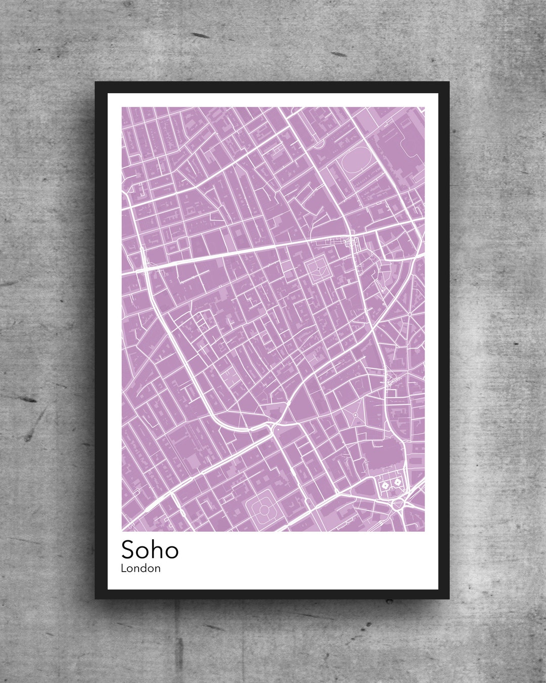Soho in London Modern Minimalist Map Print Poster. Quality Colourful ...