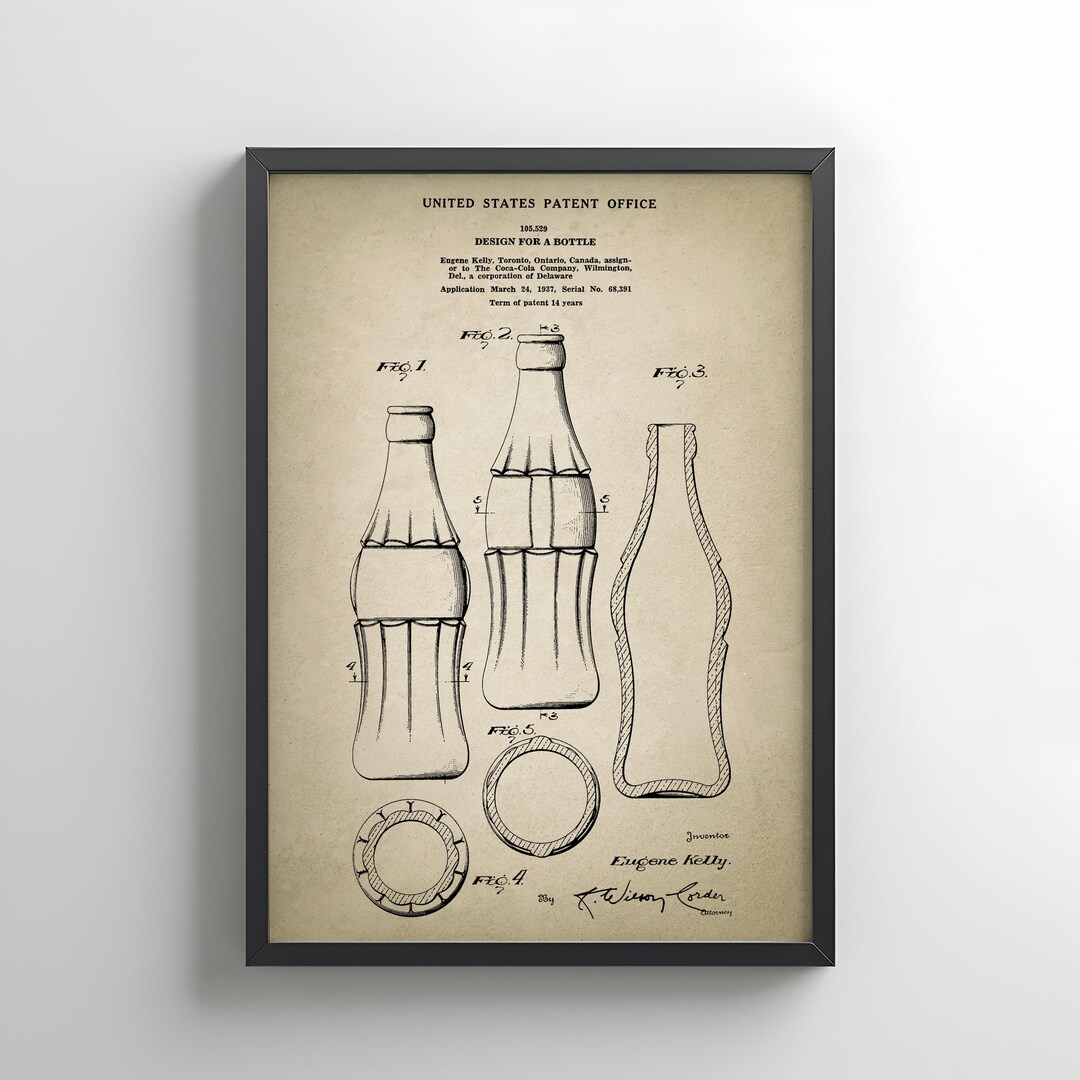 FREE US Post. Design of Vintage Coca Cola Bottle From US Patent Office ...