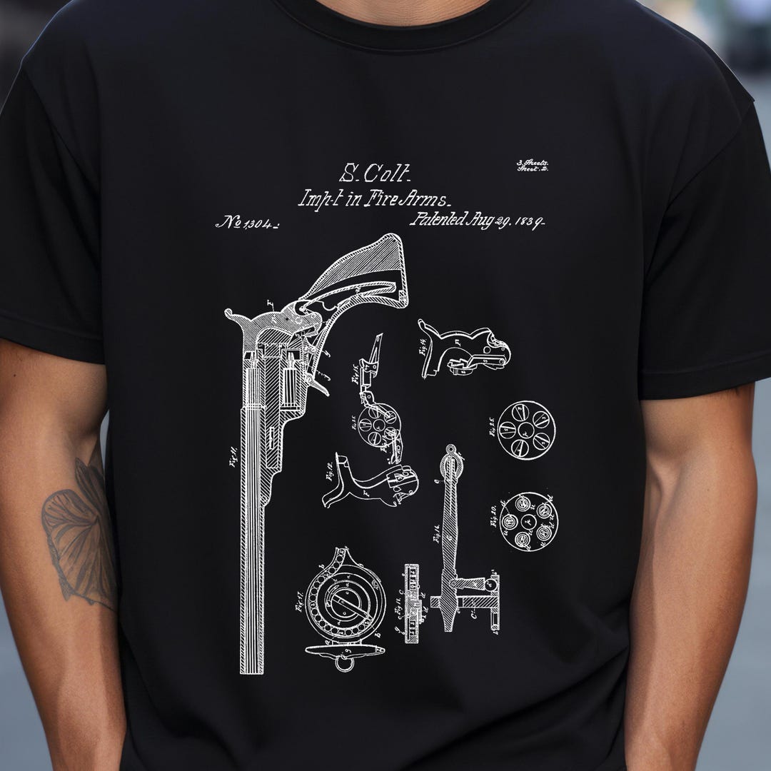 Colt Revolver Firearm From 1839 the US Patent Office. T-shirt Gift ...