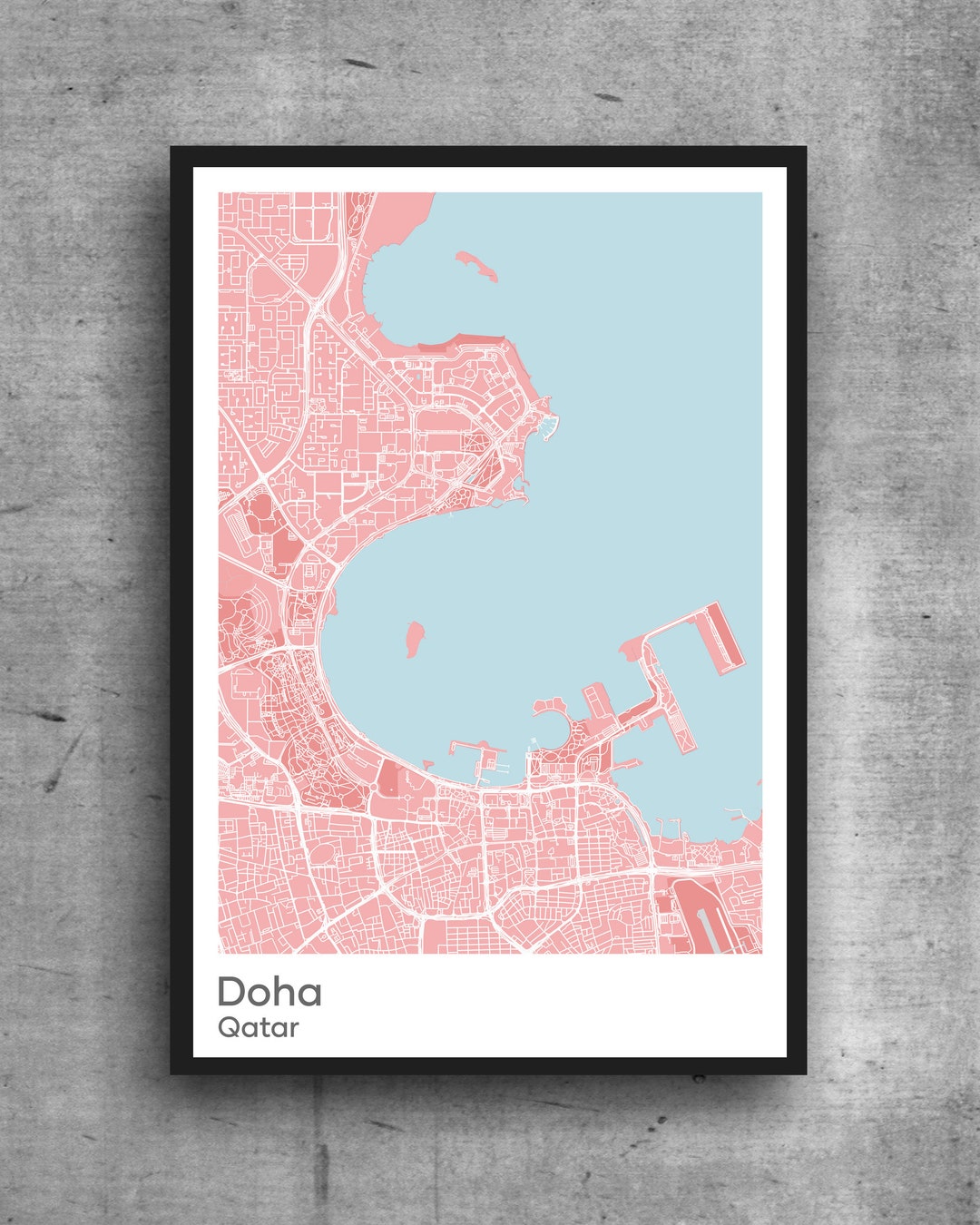 Doha Corniche Modern Minimalist Map Print Poster. Quality Colourful ...