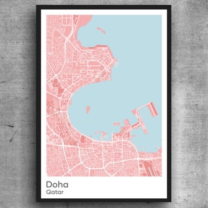 Doha Corniche Modern Minimalist Map Print Poster. Quality Colourful ...