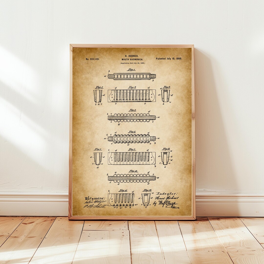 Hohner Harmonica Design From 1900 From US Patent Office.poster Gift ...