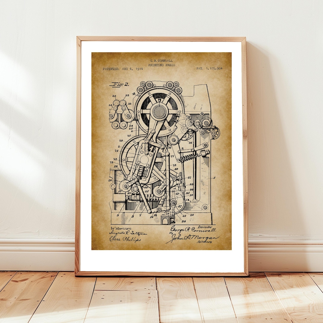 Printing Press Design From 1914 From US Patent Office. Poster Gift ...