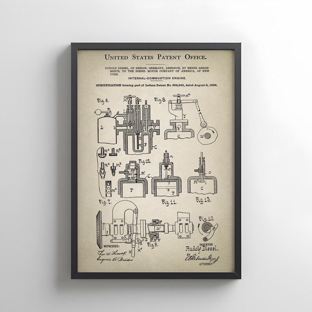 Diesel Combustion Engine Design by Diesel From 1889 From the US Patent ...
