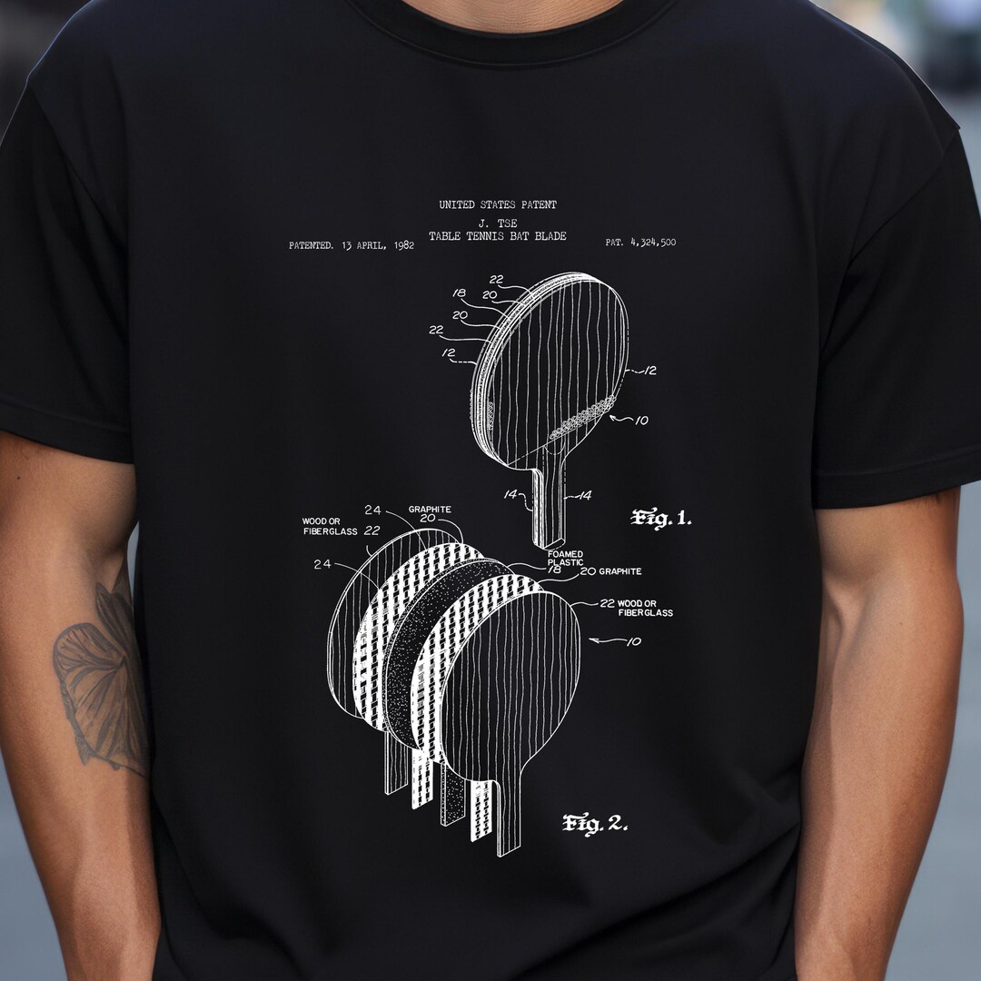 Table Tennis Paddle Bat Design From US Patent Office. T-shirt Gift for ...