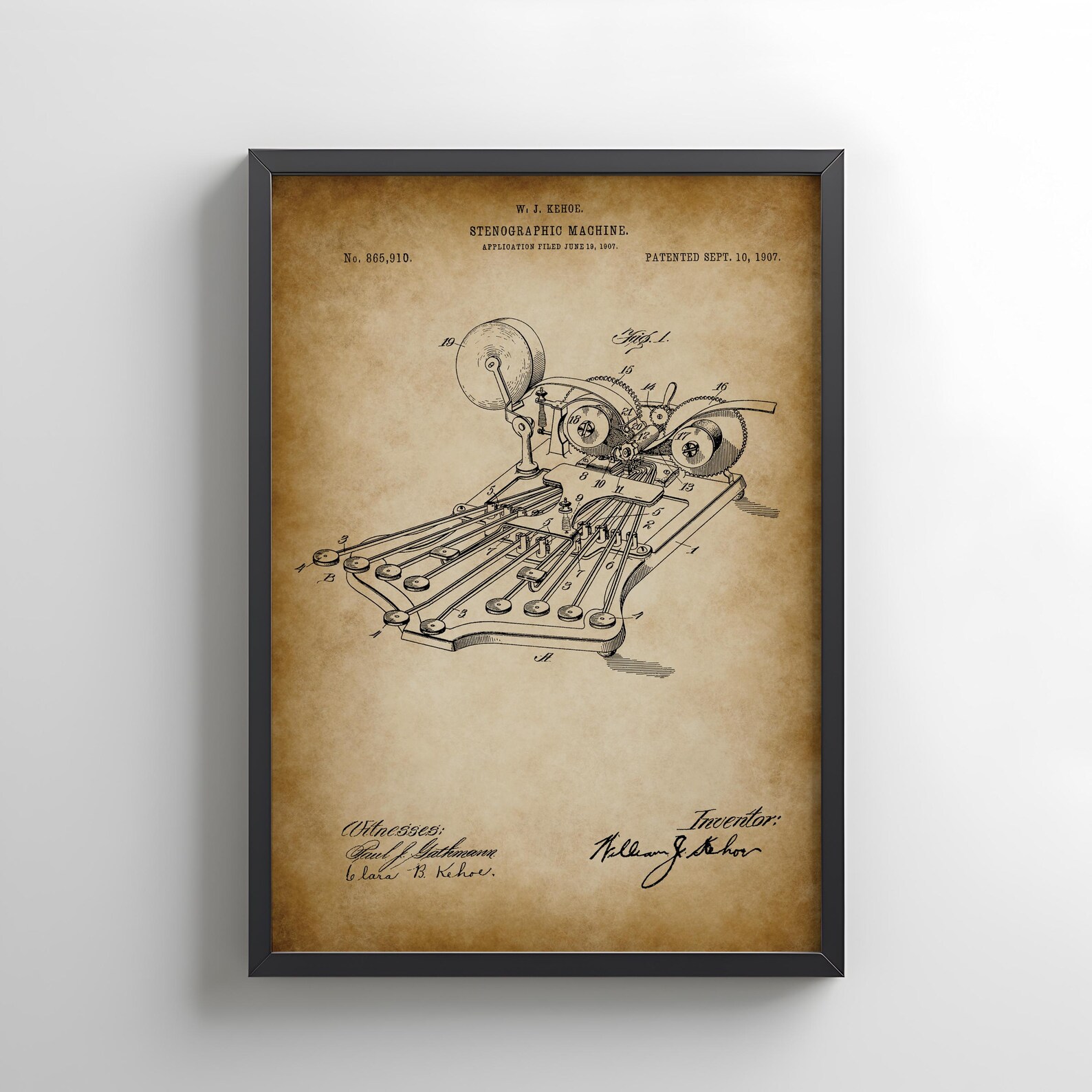 Stenography Machine Design From US Patent Office. Poster Gift ...