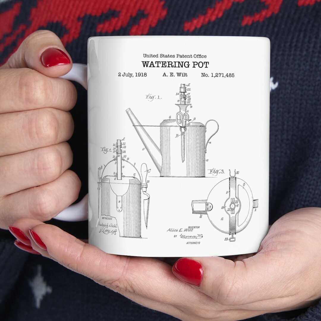 FREE US Post. Watering Can Patent Mug From 1918 From US Patent Office ...