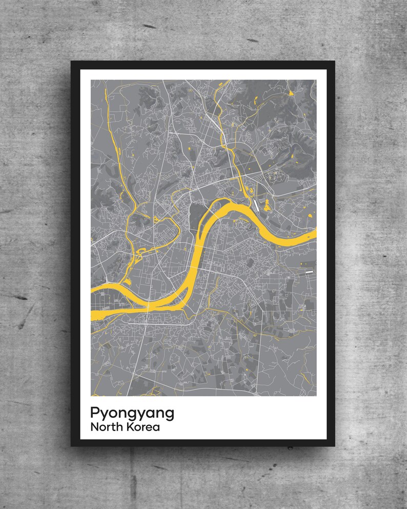 Pyongyang North Korea . Minimalist Map Print Poster. Quality Colourful ...
