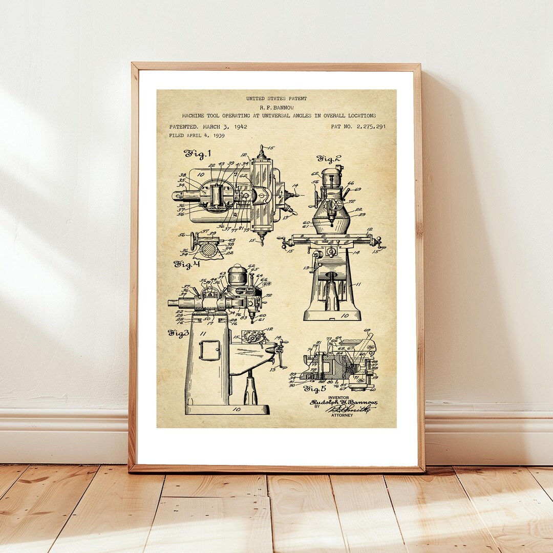 Bridgeport Milling Machine From 1942 From US Patent Office. Poster Gift ...