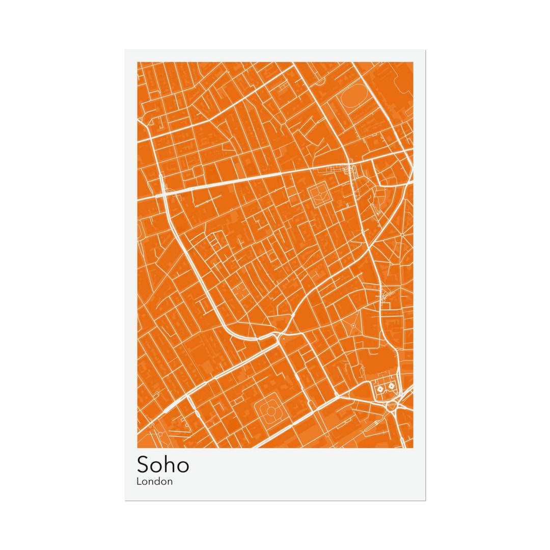 Soho in London Modern Minimalist Map Print Poster. Quality Colourful ...