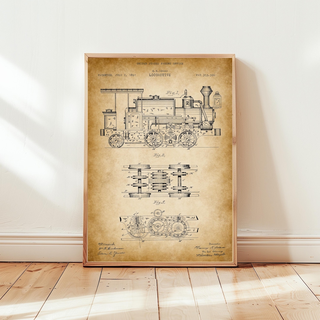 Vintage Steam Locomotive Train Engine Design From1891 From US Patent ...