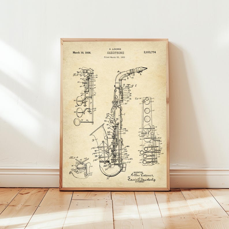 Saxophone Design From 1936 From US Patent Office. Poster Gift ...