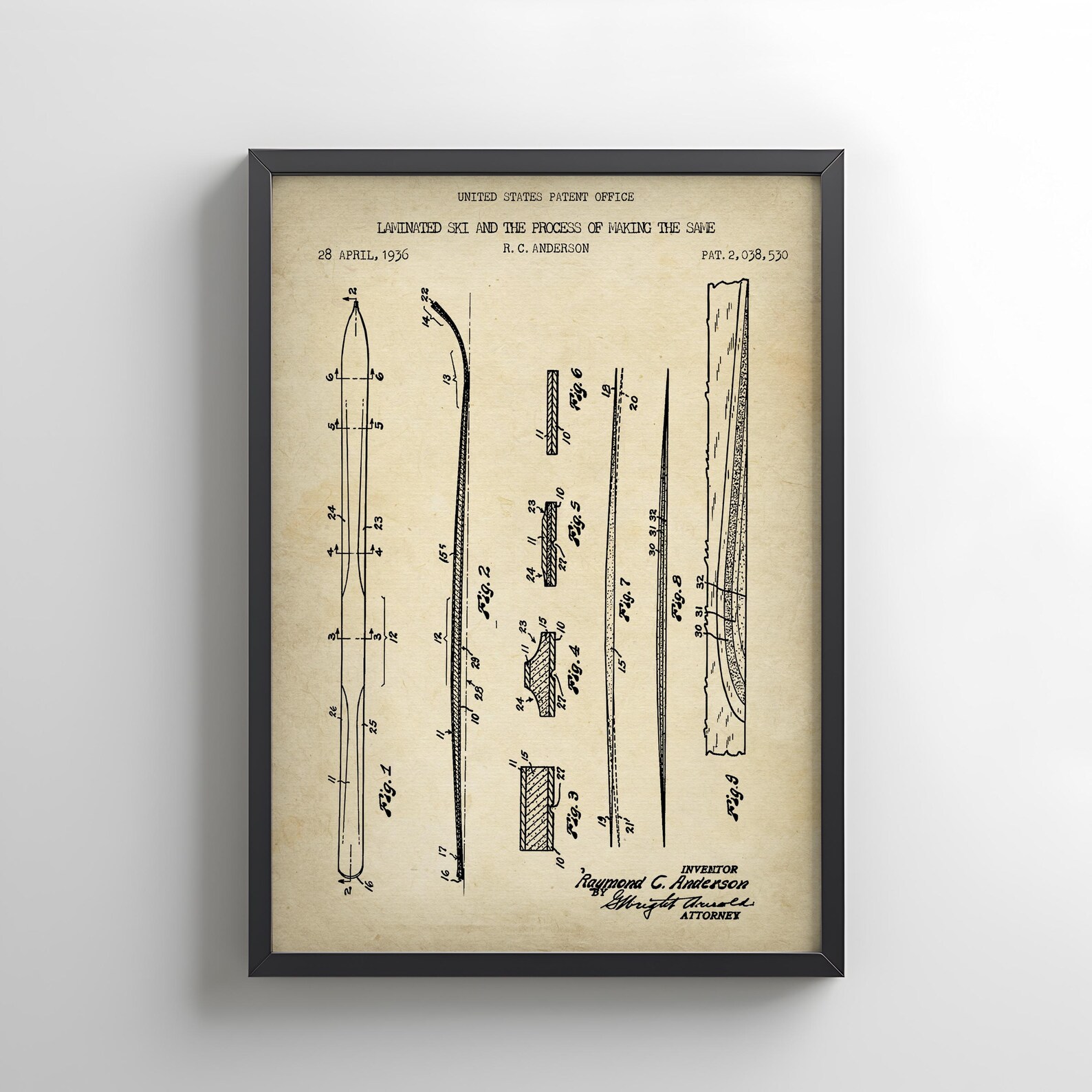 Vintage Ski Design From 1938 From US Patent Office. Poster Gift Ski ...