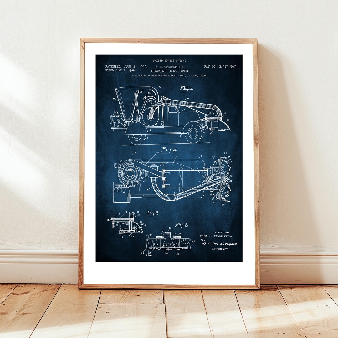 Combine Harvester by Templeton From US Patent Office. Poster Gift ...