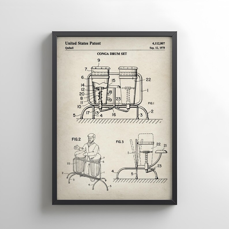 Design of Conga Drum Set From the US Patent Office. Poster Gift for ...