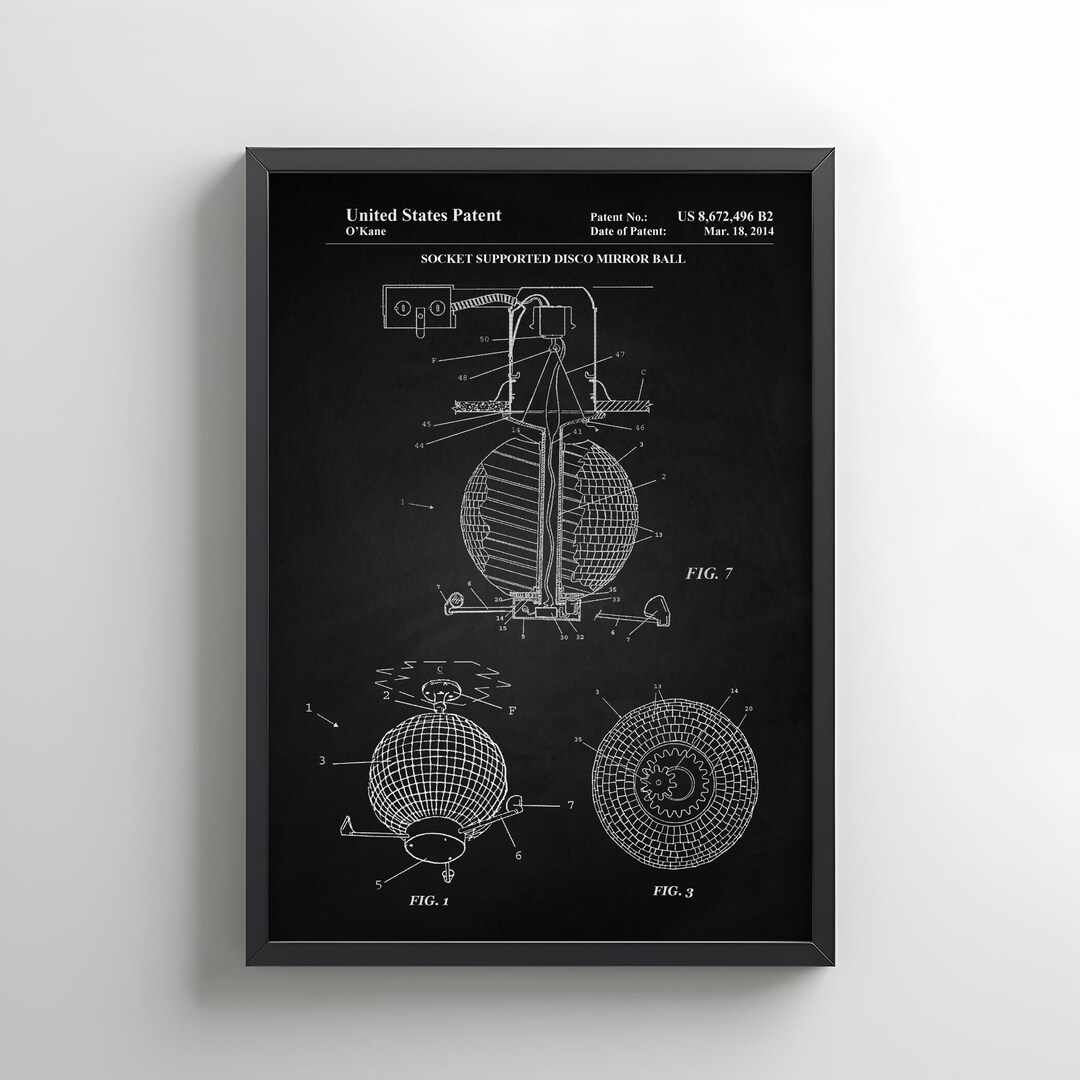 Design of a Disco Mirror Ball From the US Patent Office. Poster Gift ...