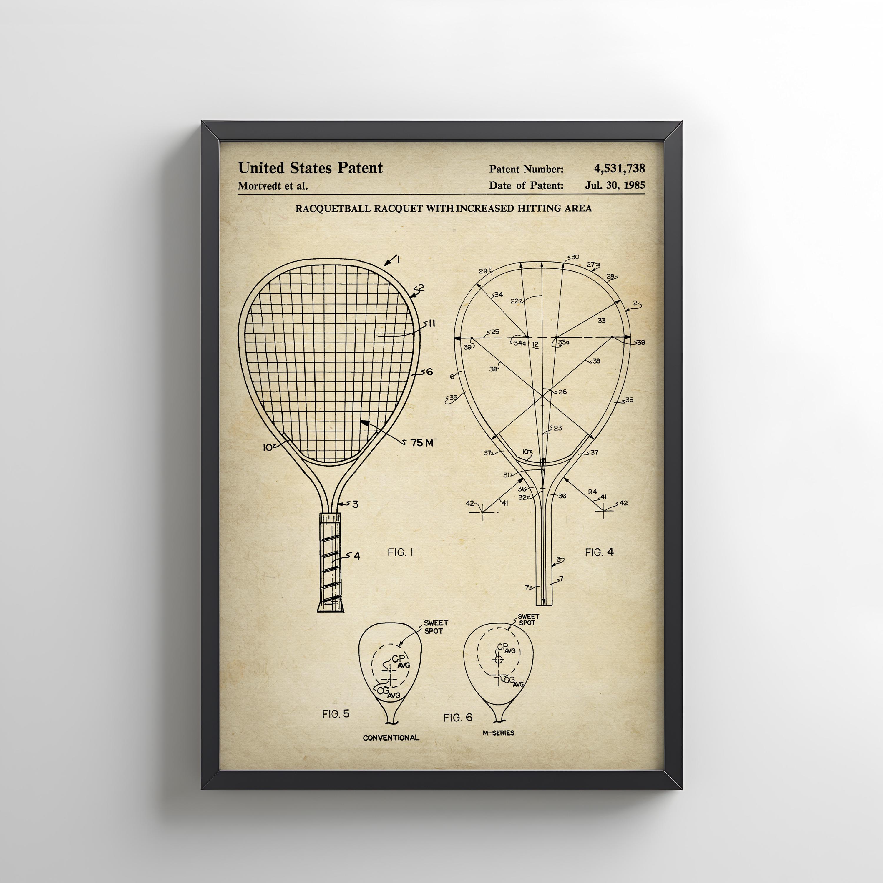 Design of a Racquetball Racquet From the US Patent Office. Poster Gift ...