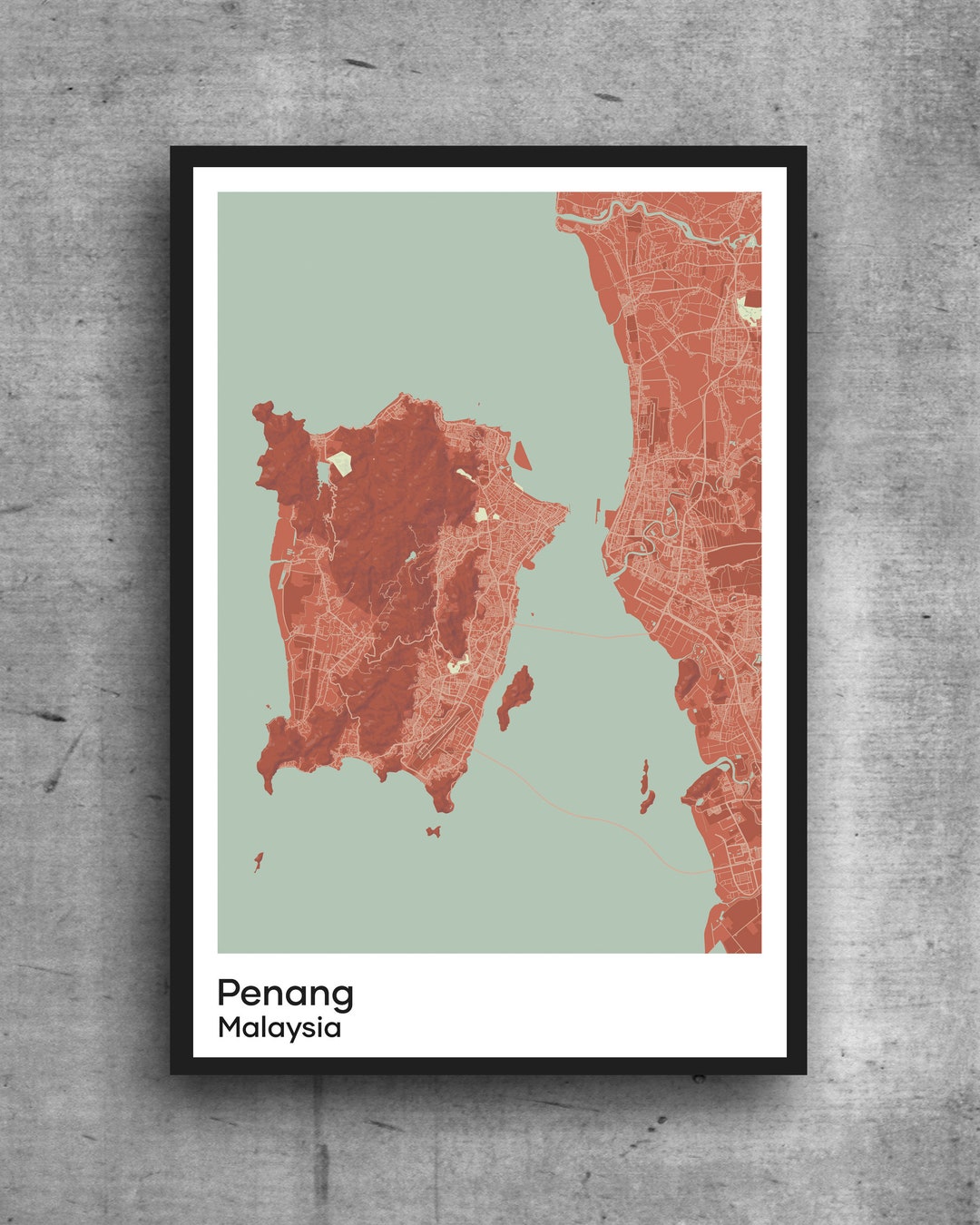Penang Malaysia Minimalist Map Print Poster. Quality Colourful Poster ...