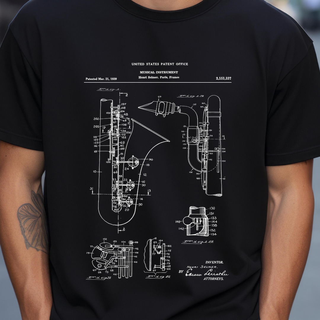 Baritone Saxophone Design by Selmer From US Patent Office. T-shirt Gift ...