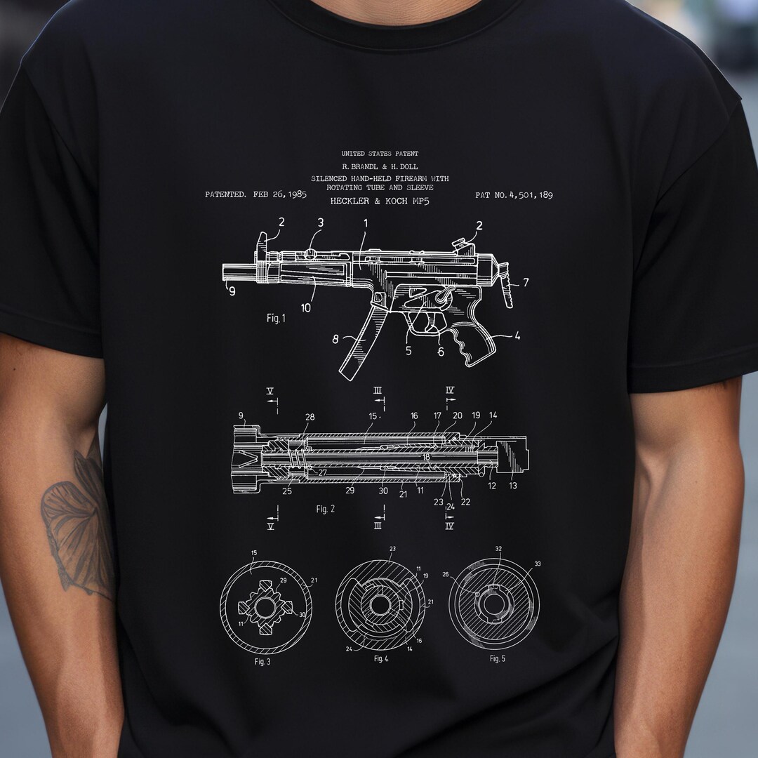 Heckler & Koch MP5 Sub Machine Gun From US Patent Office. T-shirt Gift ...