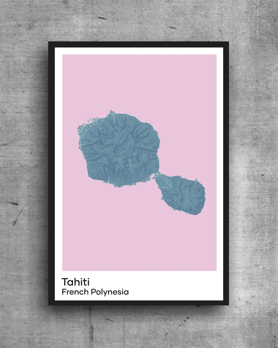Tahiti French Polynesia Minimalist Map Print Poster. Quality Colourful ...