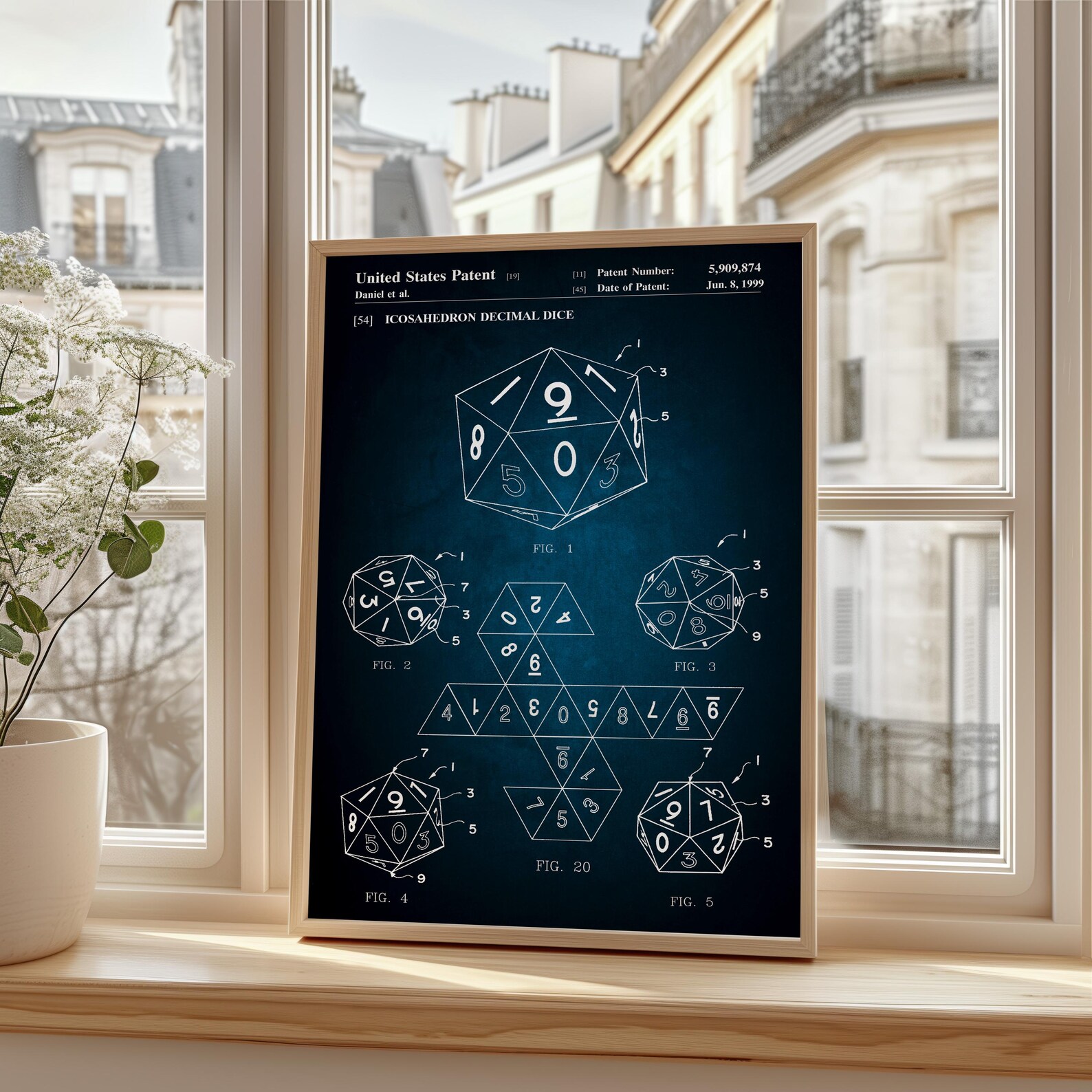 20 Sided Icosahedron Decimal Dice Design From US Patent Office. Poster ...