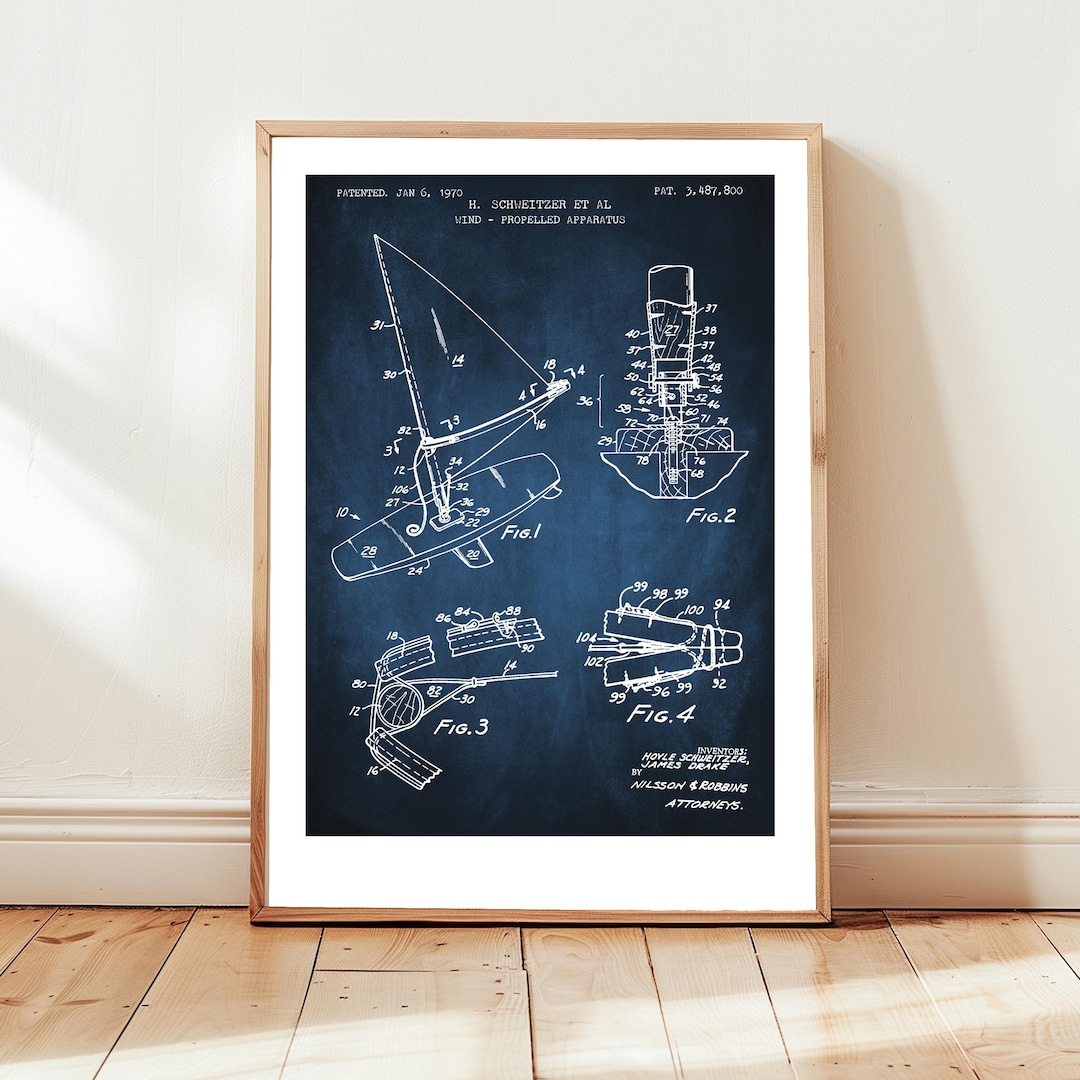 First Windsurfing Board Design From US Patent Office. Poster Gift for ...