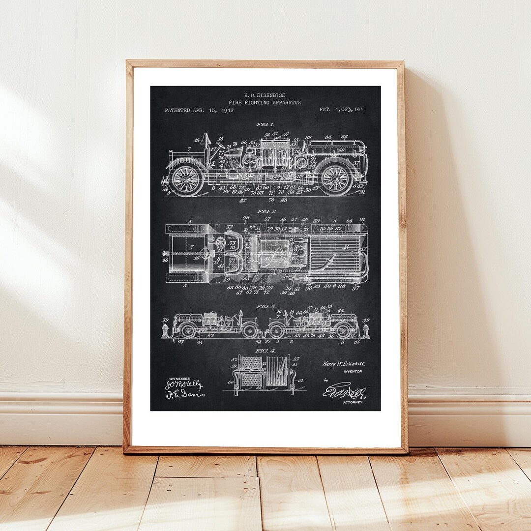 Vintage Fire Engine Design From 1912 From US Patent Office. Poster Gift ...