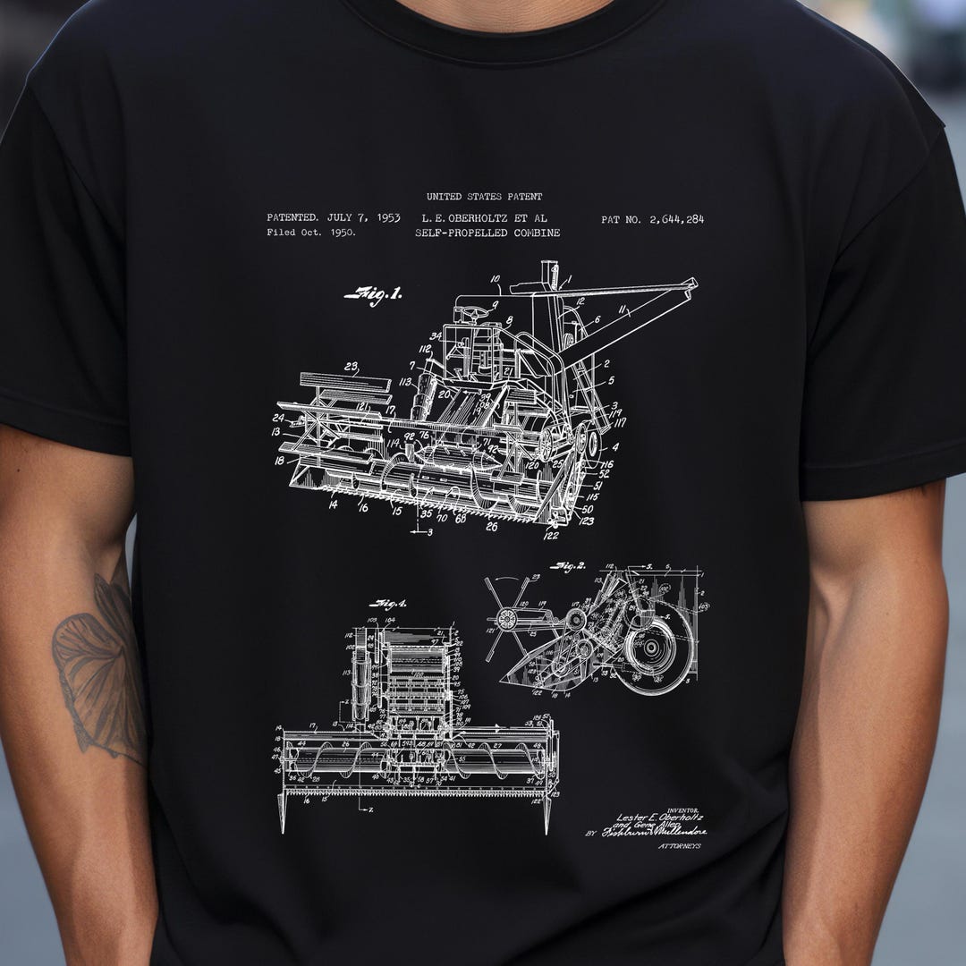 Combine Harvester Design From US Patent Office. T-shirt Gift Farmer ...