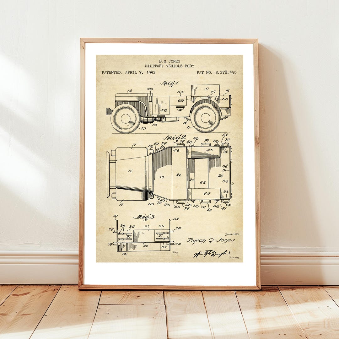 Willys Military Jeep Design From US Patent Office. Poster Gift for Army ...