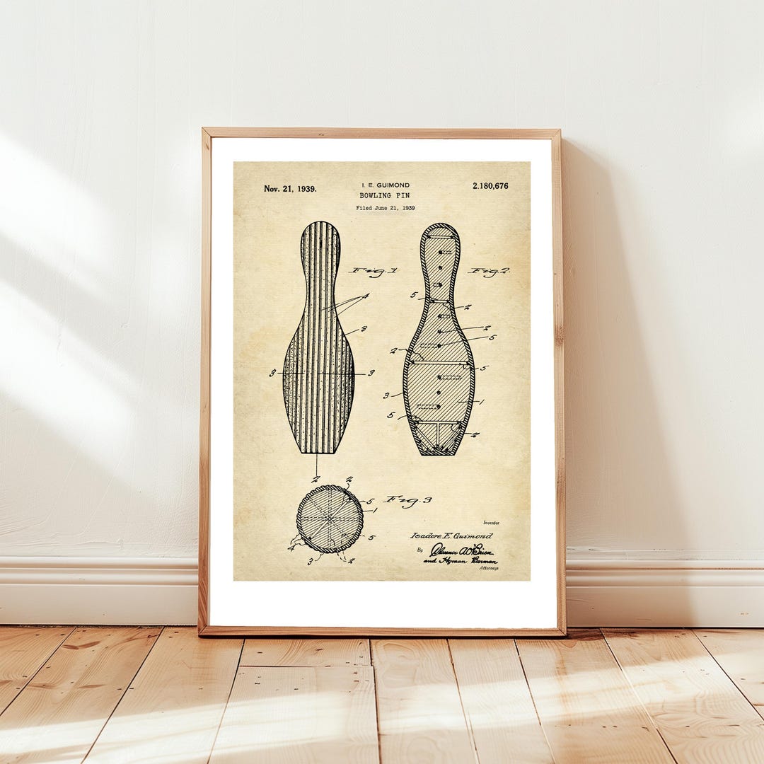 Bowling Pin Design From 1939 From US Patent Office. Poster Gift Bowler ...