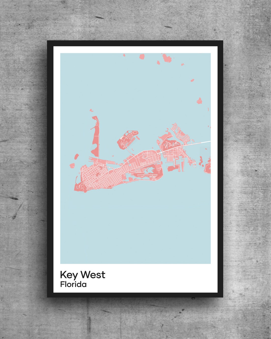 Key West Florida USA Minimalist Map Print Poster. Quality Colourful ...
