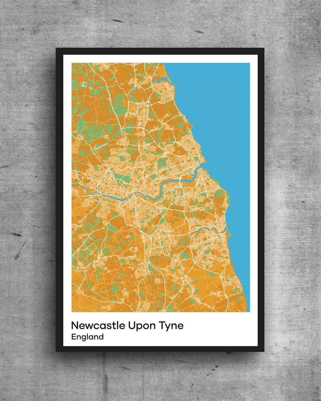 Newcastle U Tyne Orange Minimalist Map Print Poster. Quality Colourful ...