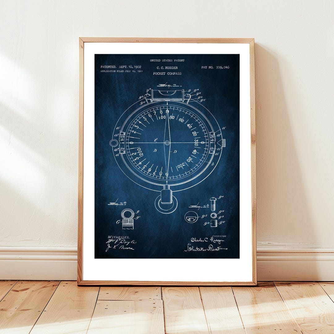 Vintage Pocket Compass Design From US Patent Office. Poster Hiker ...