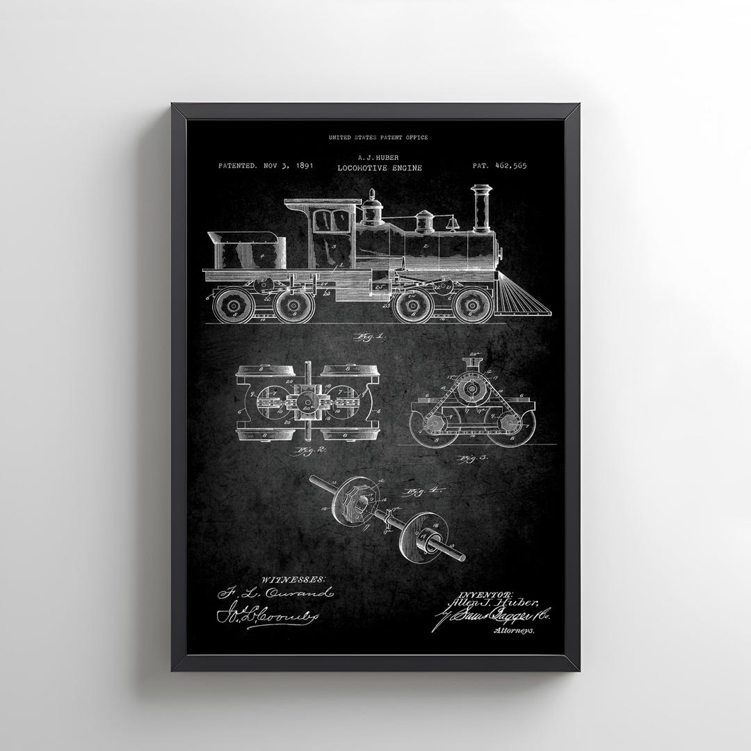 Vintage Steam Locomotive Train Engine Design From1891 From US Patent ...