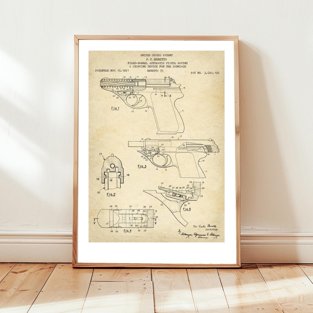 Beretta Pistol From US Patent Office. Poster Gift Gunsmith, Firearm ...