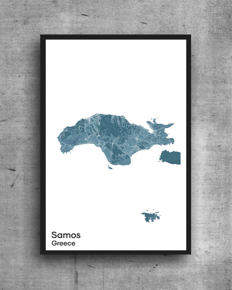 Samos Greece Minimalist Map Print Poster. Quality Colourful Poster on ...