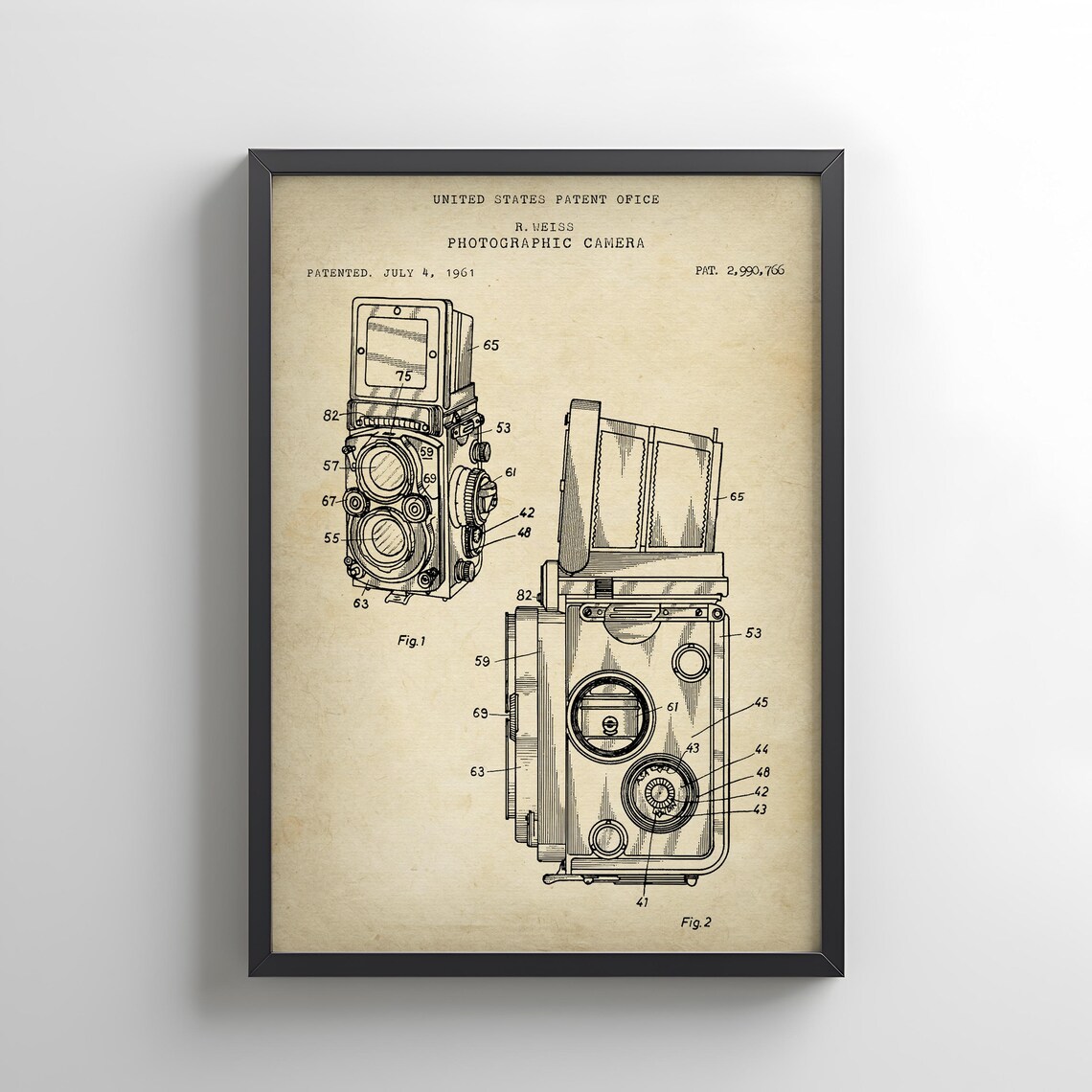 Rolleiflex Twin Lens Vintage Camera From US Patent Office. Poster Gift ...
